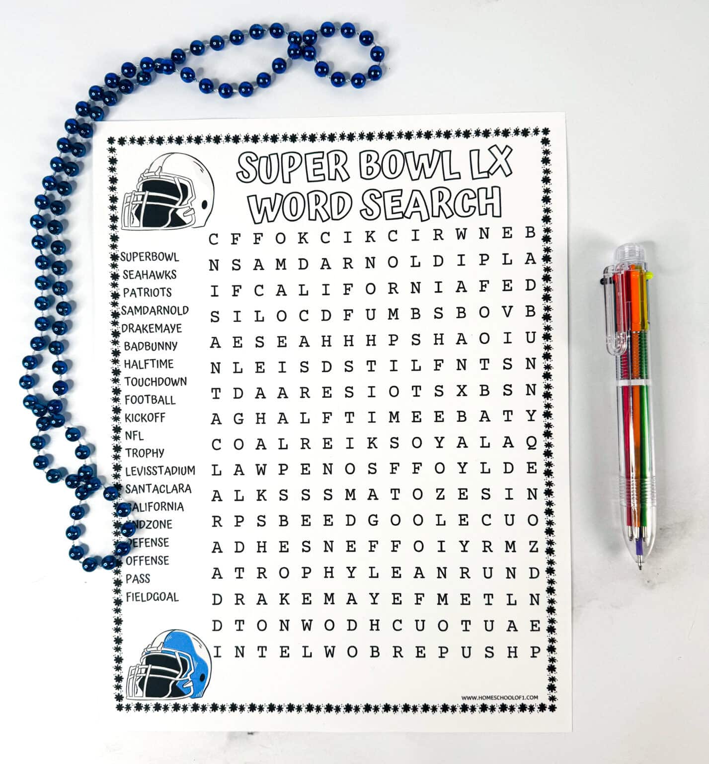 Super Bowl LX Word Search (Free Printable)