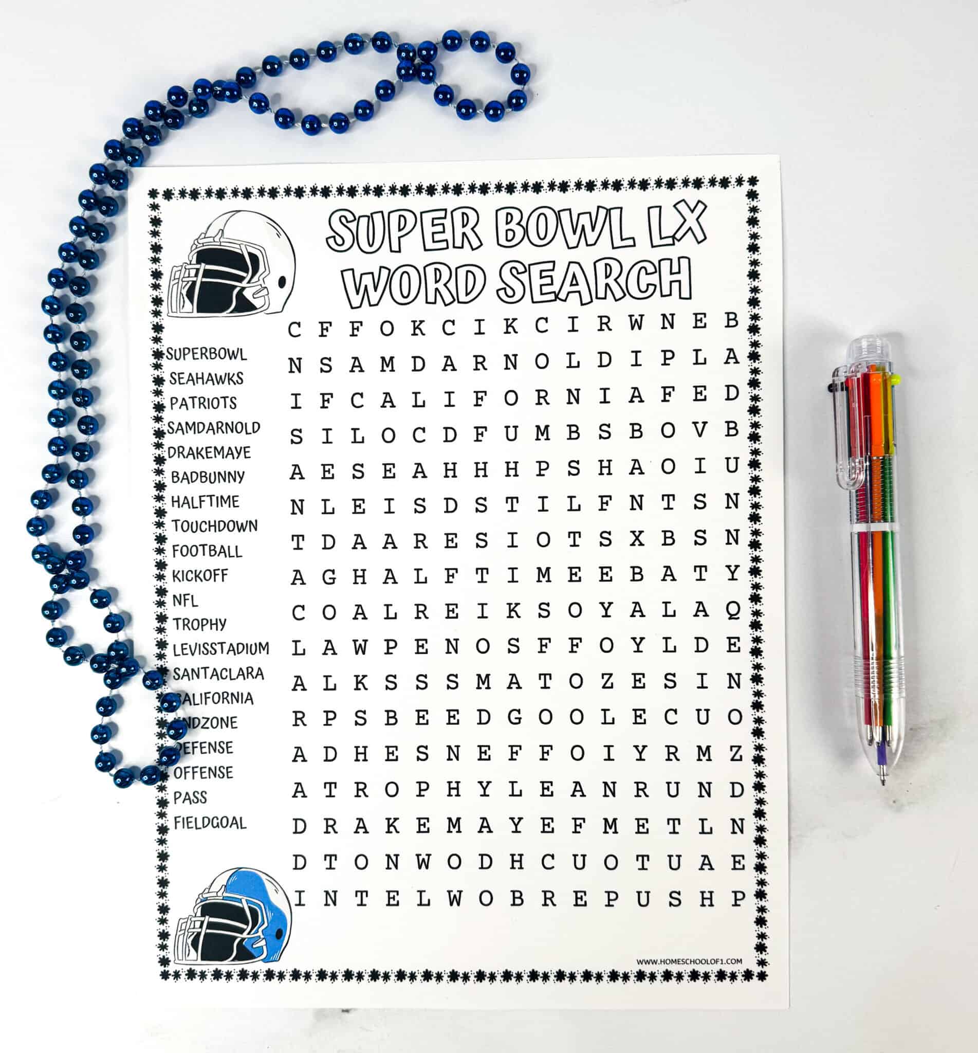 Super Bowl LX Word Search (Free Printable)