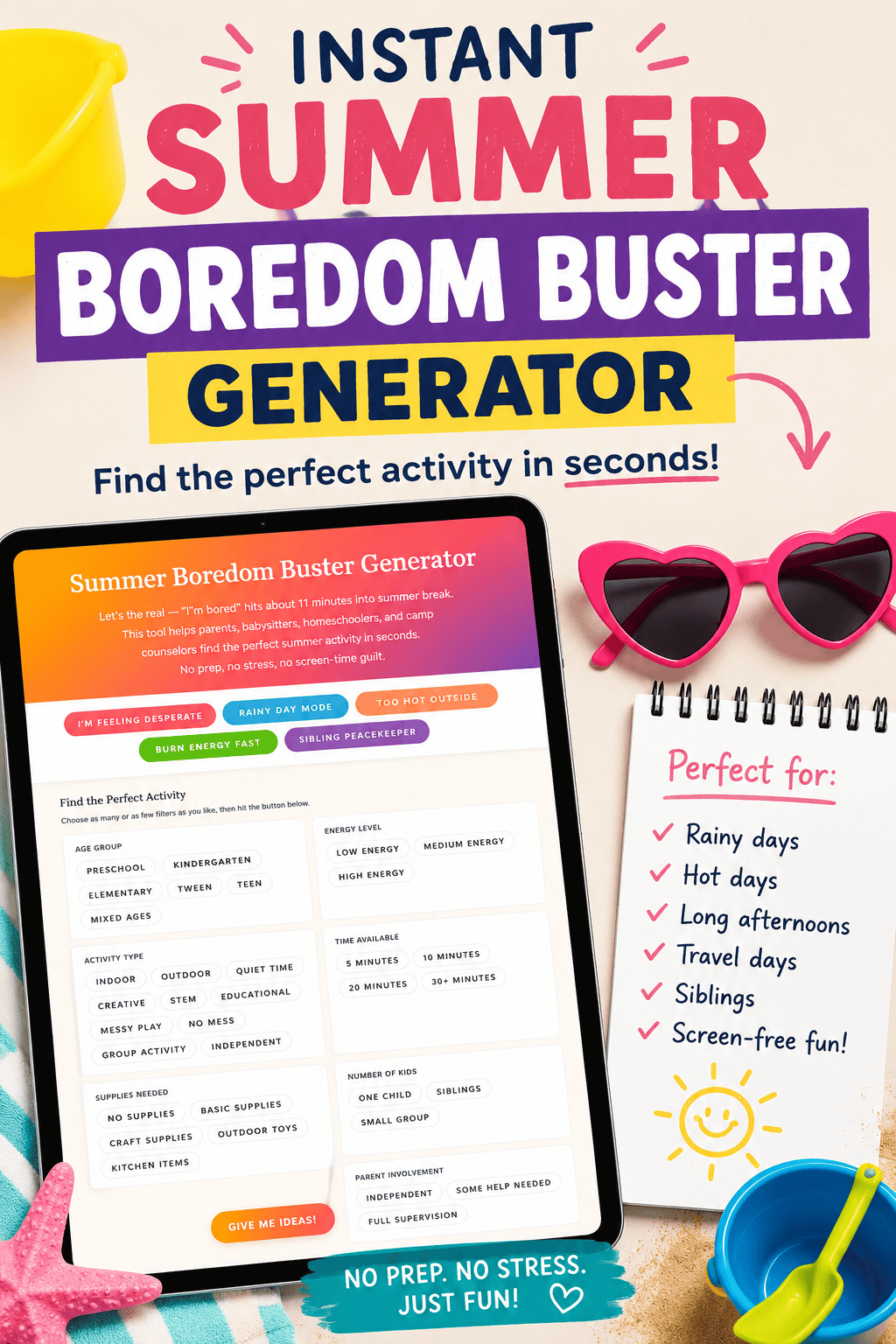 Summer Boredom Buster Generator | Instant Ideas for Kids