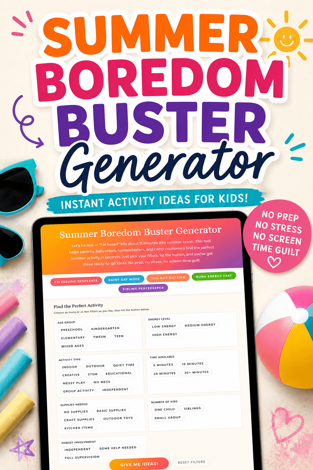 Summer Boredom Buster Generator | Instant Ideas for Kids